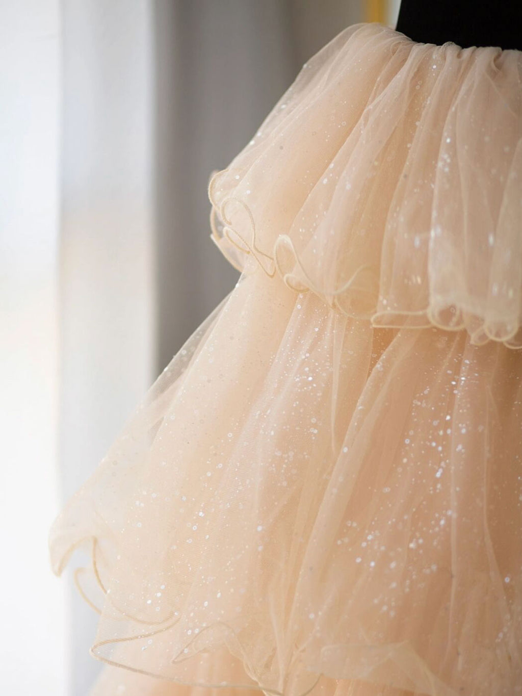 Champagneblack Tulle Long Prom Dress Champagne Formal Evening Dress