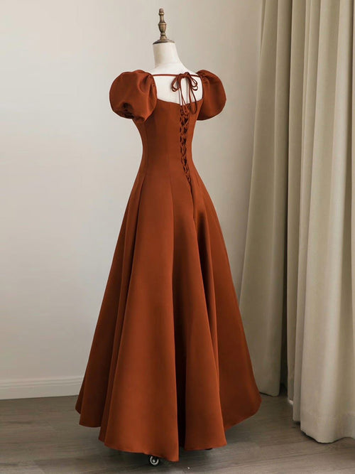 A-Line Puff Sleeves Satin Long Prom Dress, Long Evening Dresses – toptby