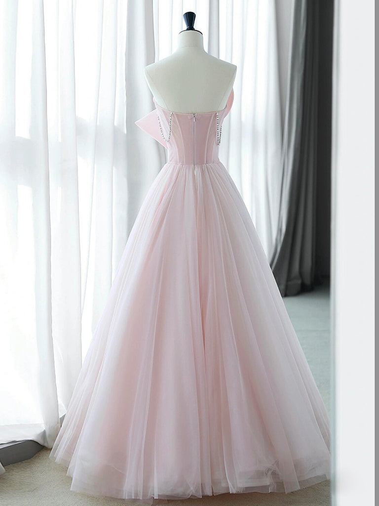 A-Line Pink Organza Long Prom Dress, Pink Long Formal Dress – toptby