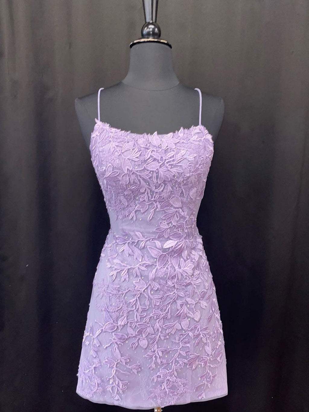 Simple purple lace short prom dress, purple homecoming dress – toptby