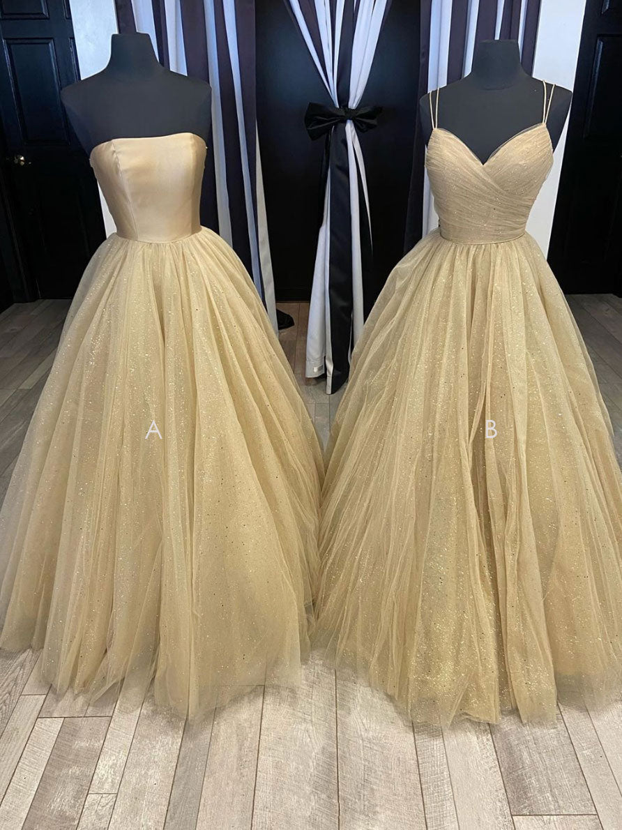 Gold tulle long prom dress gold tulle formal dress – toptby