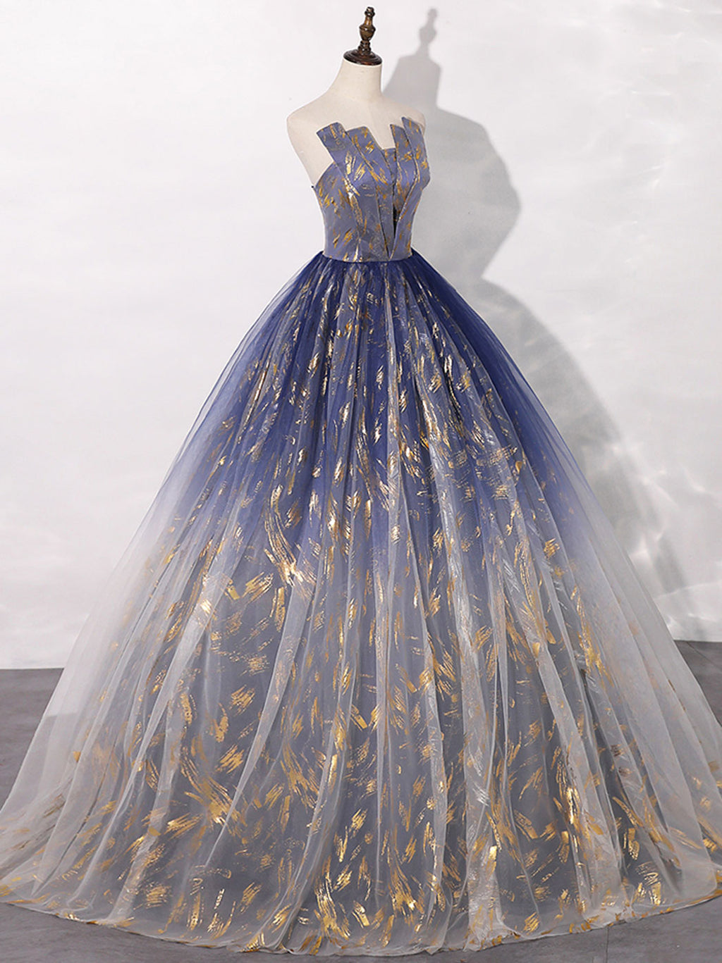 A-Line Tulle Blue Long Prom Dress, Blue Tulle Long Evening Dresses – toptby